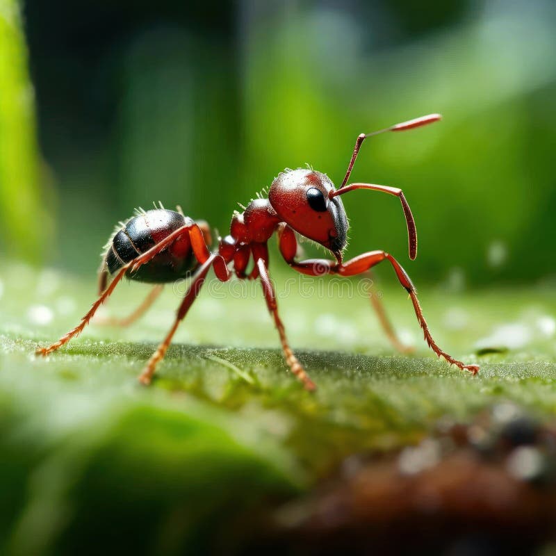 Red Ant on Leaf in Nature, Close-Up AI-Generated Macro Stock ...