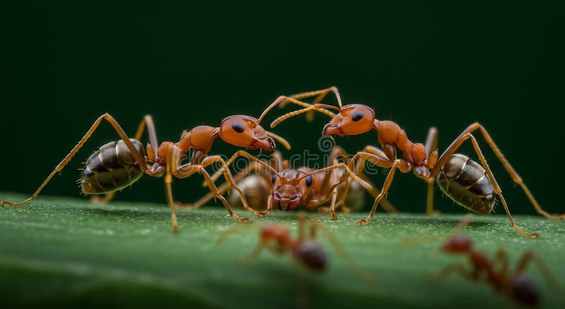 Detailed Macro Shot of Red Ants Interacting on a Green Leaf - Generated ...
