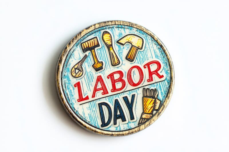 Labor Day Badge Close-Up stock illustration. Illustration of tools ...