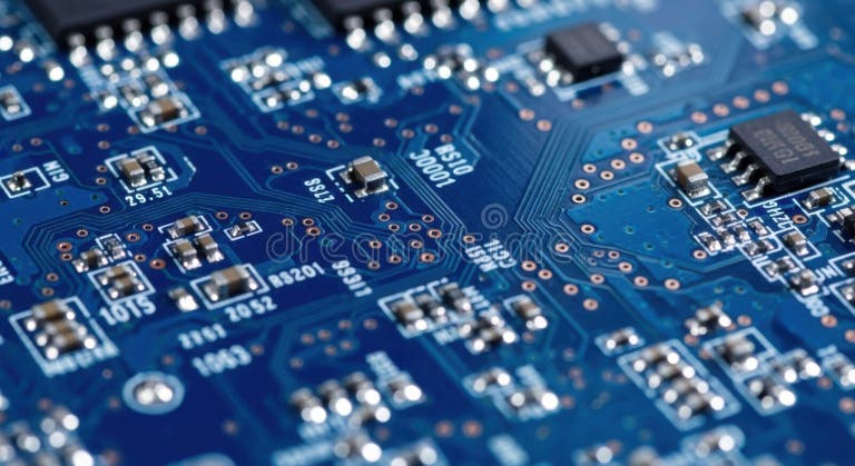 Intricate Close-up of a Blue Printed Circuit Board Pcb with Electronic ...