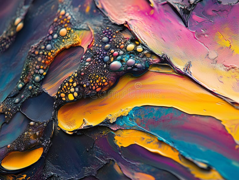 Detailed Macro View of Vibrant Paint Layers Created by an Artist in a ...
