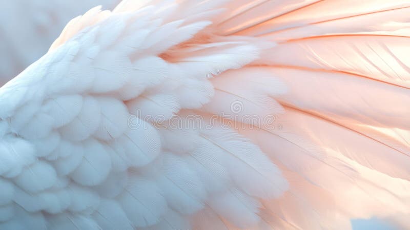 Detailed Macro of White Bird Wing Feathers with Soft Light and Gentle ...