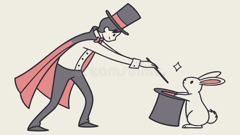 Detailed Magician Pulling Rabbit from Hat, Illusion Show, Vector Design ...