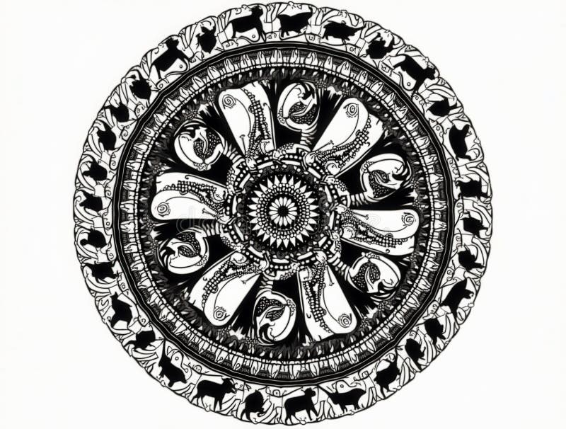 A Detailed Mandala Showcases a Circular Arrangement of Animals and ...
