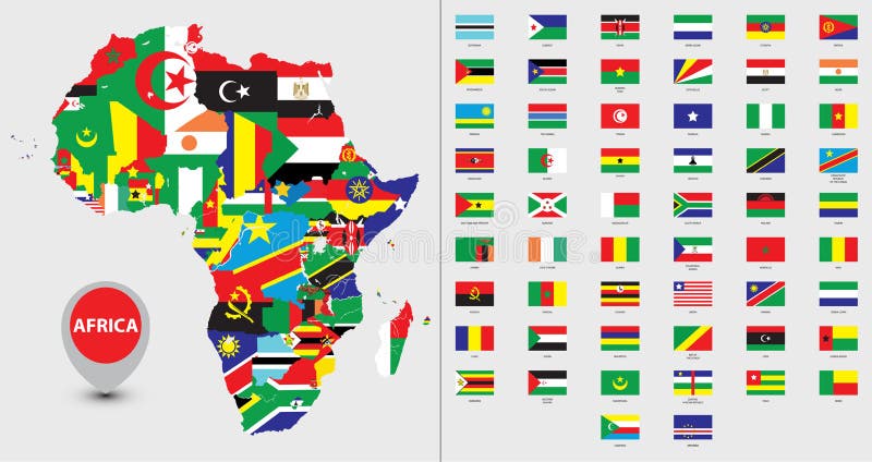Detailed Map of Africa, with Country Silhouettes and Flags Stock Vector ...