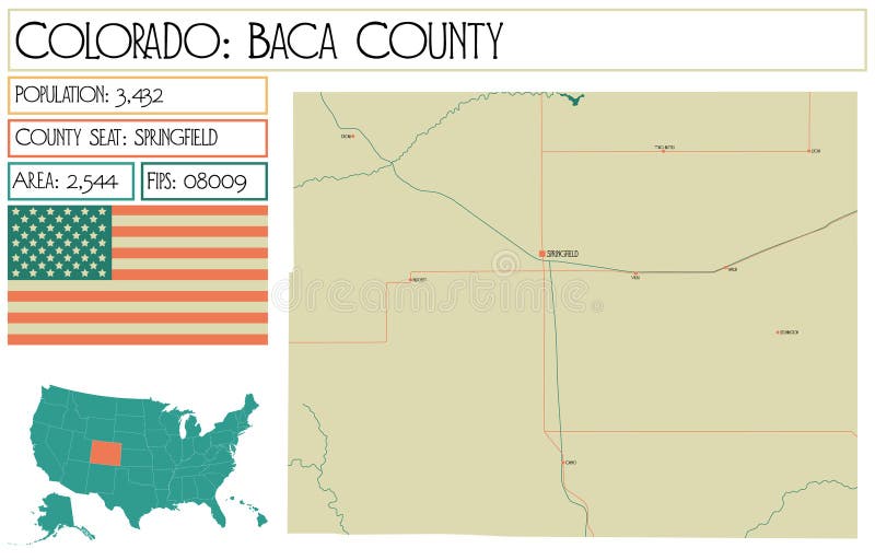 Detailed Map of Baca County in Colorado USA Stock Vector - Illustration ...