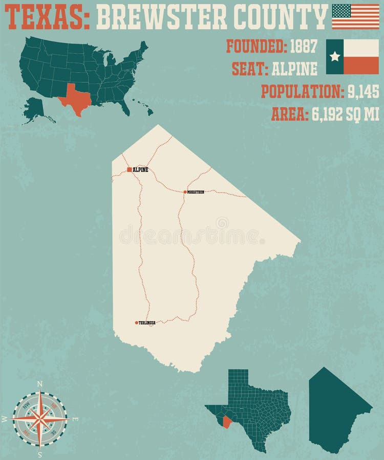 Map of Brewster County in Texas Stock Vector - Illustration of america ...