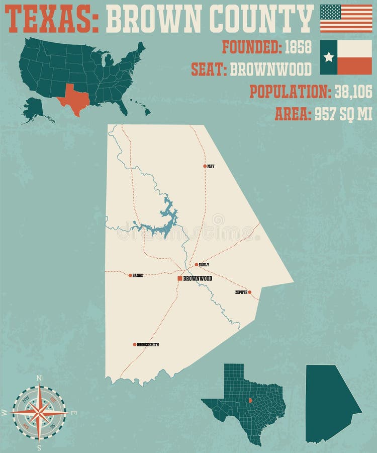 Map of Brown County in Texas Stock Vector - Illustration of colorful ...