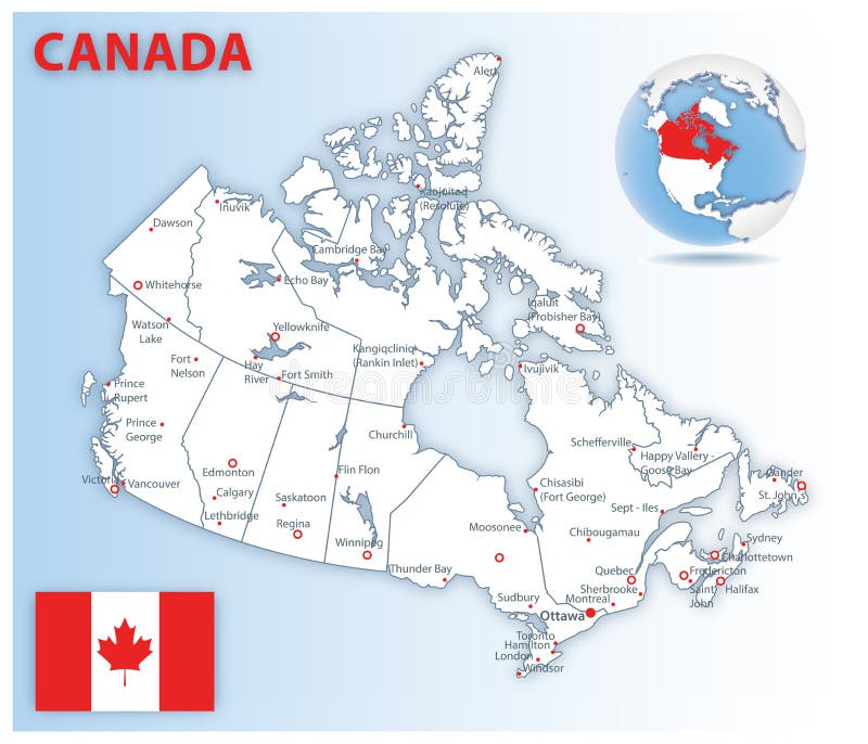 Detailed Map of Canada Administrative Divisions with Country Flag and ...
