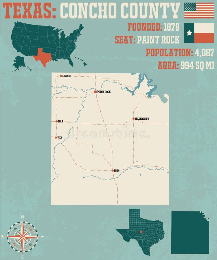Map of Concho County in Texas Stock Vector - Illustration of blue ...