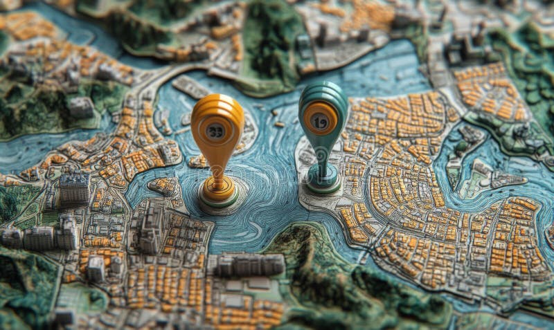 A Detailed Map Displaying a Specific Location Marked with Two Vibrant ...