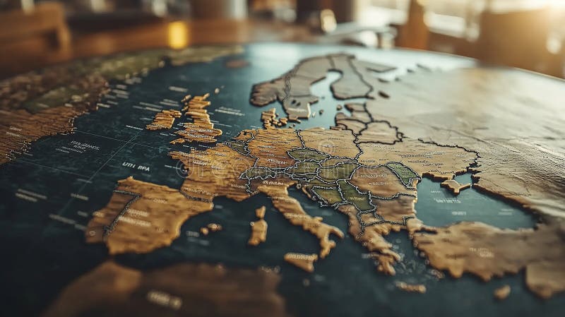 Detailed Map of Europe, Showcasing Countries and Borders, with a Wooden ...