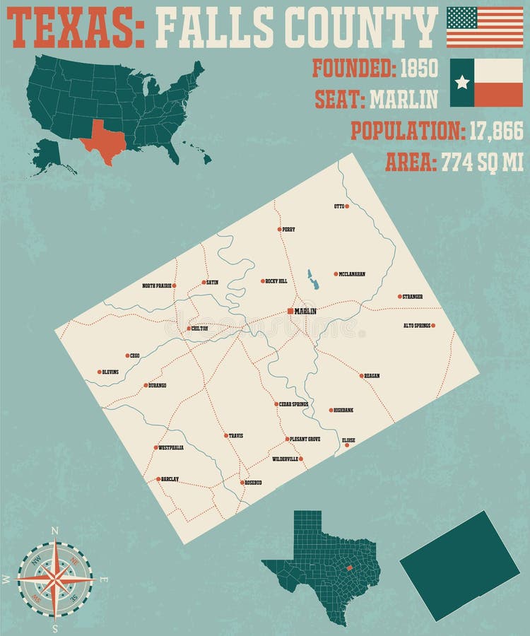Map of Falls County in Texas Stock Vector - Illustration of white ...
