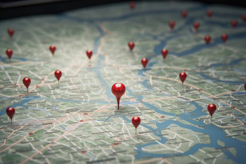 A Detailed Map Featuring Red Pins for Precise Location Marking and ...
