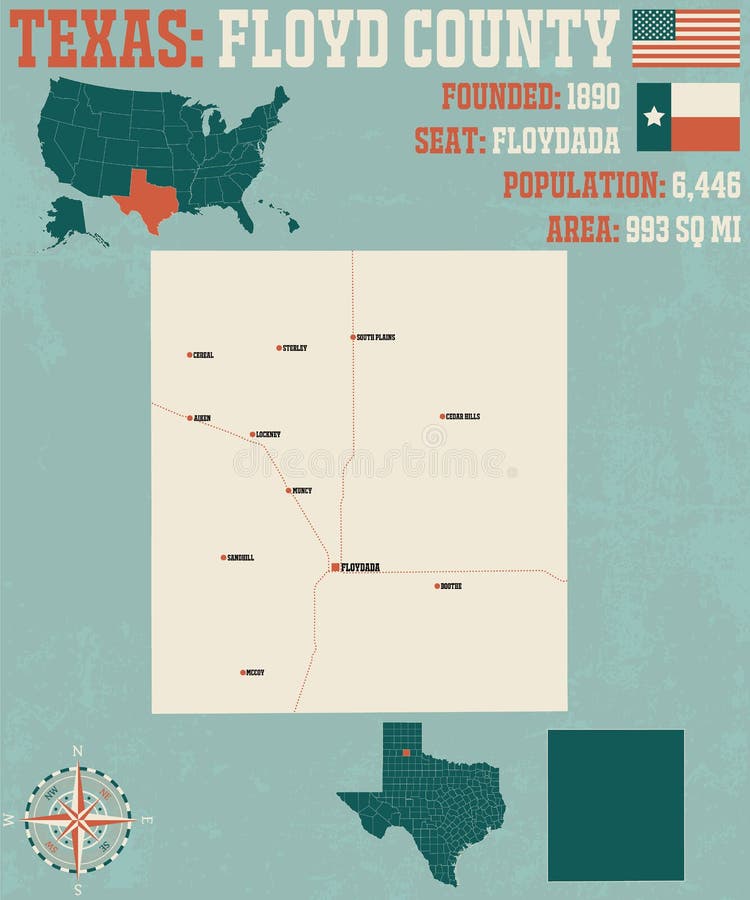 Map of Floyd County in Texas Stock Vector - Illustration of geography ...