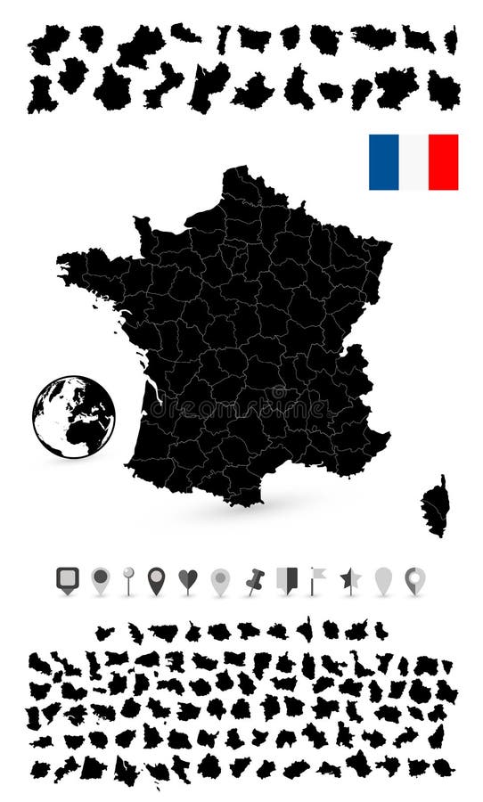 Detailed Map of France and Flat Navigation Set Stock Vector ...