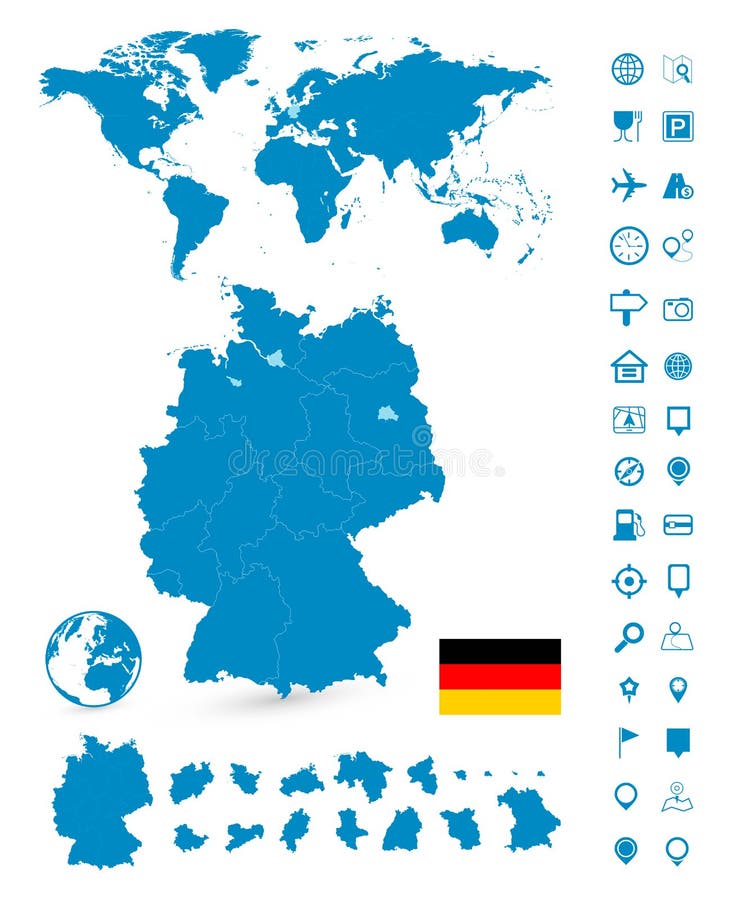 Detailed Map of Germany and World Map Navigation Set Stock Vector ...