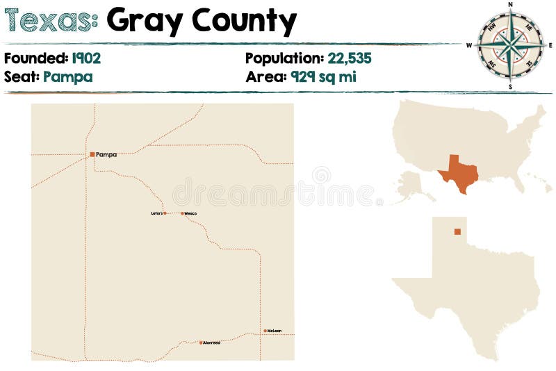 Map of Gray County in Texas Stock Vector - Illustration of education ...