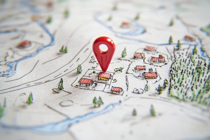A Detailed Map Illustration with a Red Location Pin Highlighting a ...