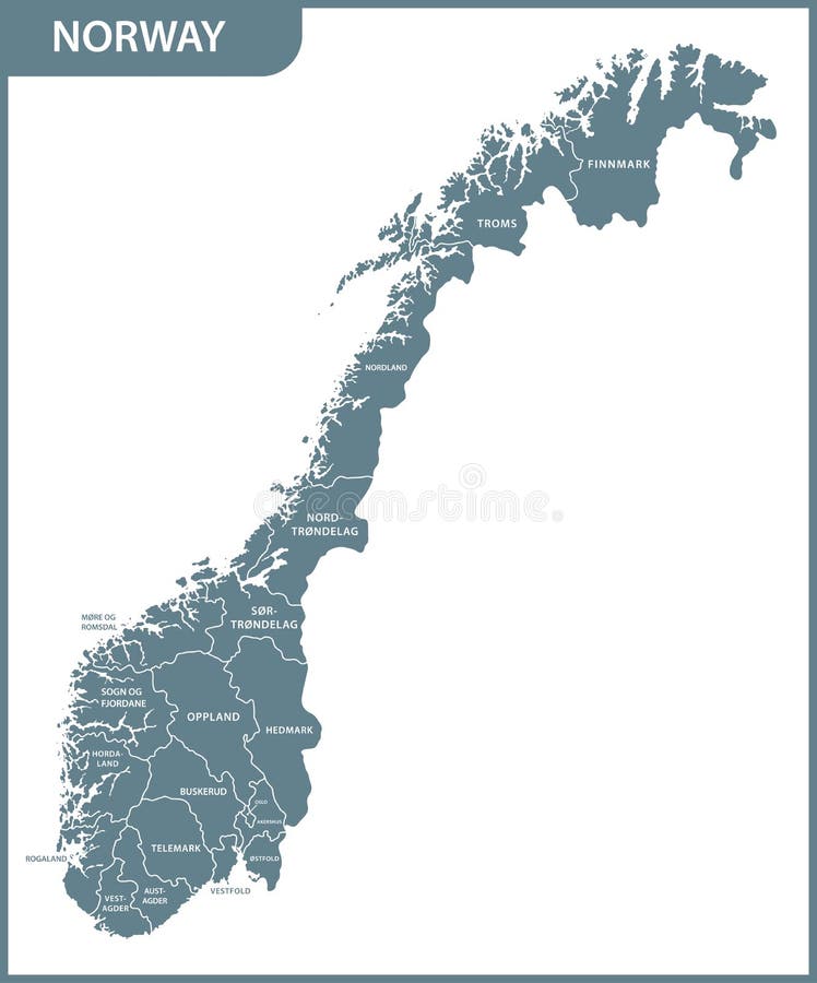 The Detailed Map of the Norway with Regions Stock Vector - Illustration ...