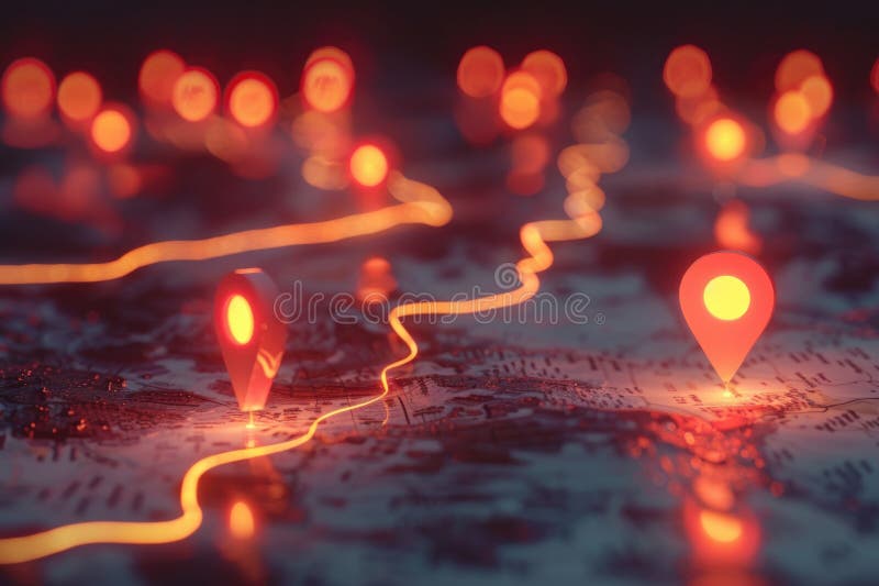A Detailed Map Showing a Road Network with Many Red Lights Stock Image ...