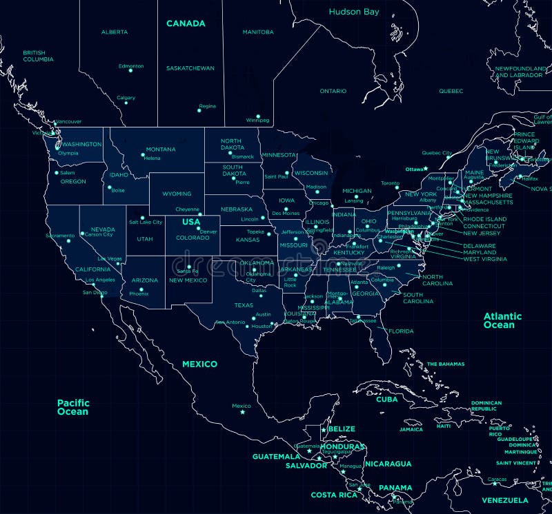 Detailed Map of the USA, Futuristic Style Stock Vector - Illustration ...