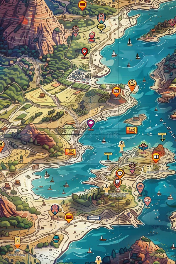 Detailed Map with Vibrant Pins for Navigation Efficiency Stock ...