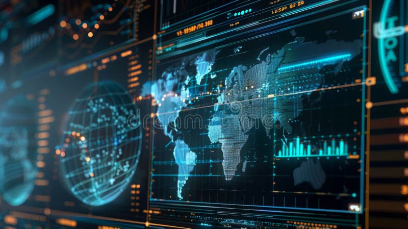 Large Display Showing World Map Stock Photo - Image of navigation ...