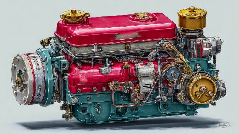 Detailed Mechanical Car Engine Isolated on a White Background with ...