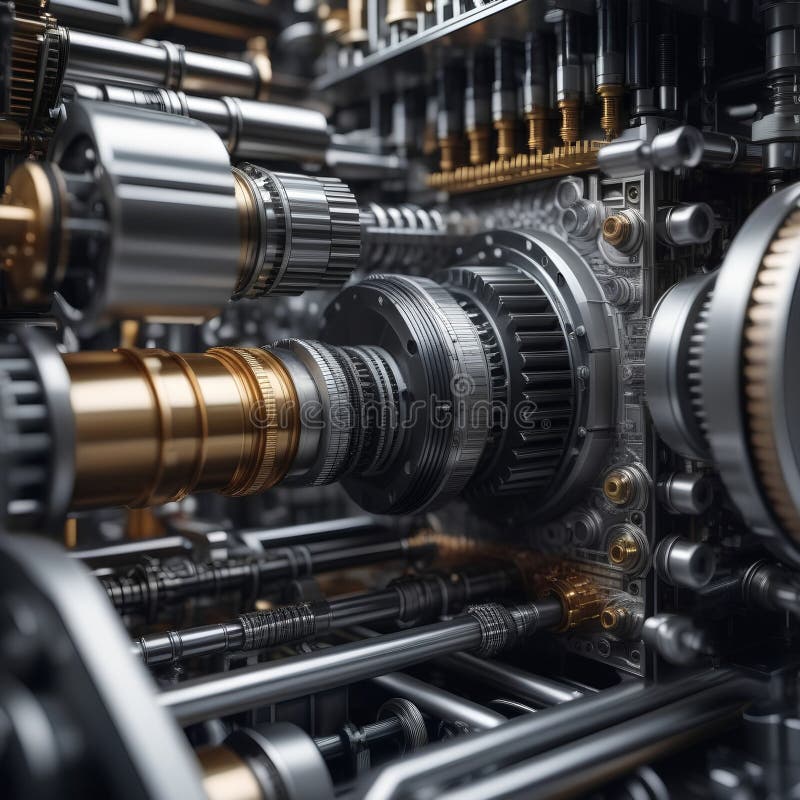 Detailed Mechanical Components in a Futuristic Machine, Close-up View ...