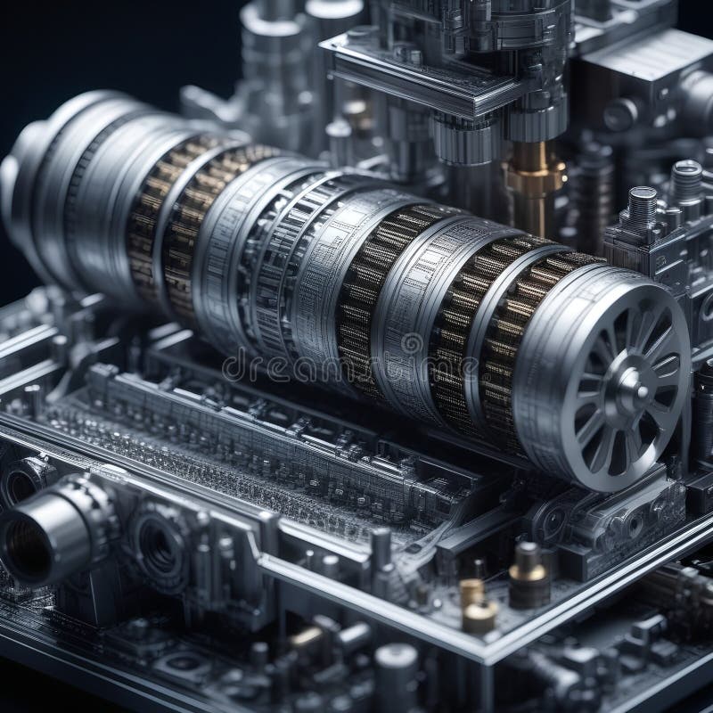 Detailed Mechanical Components in a Futuristic Machine, Close-up View ...
