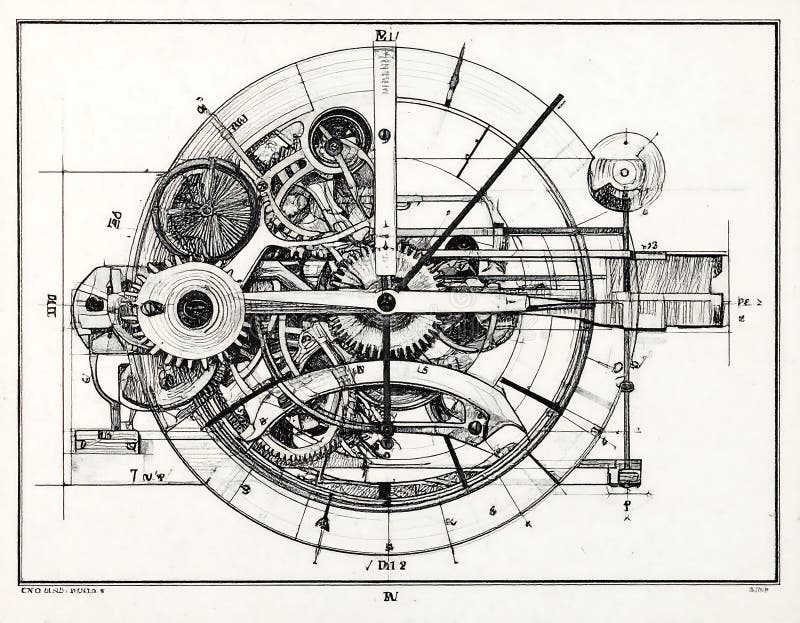 Detailed Mechanical Drawing of a Clockwork Mechanism. Intricate Design ...