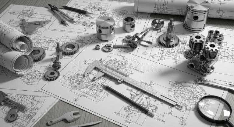 Detailed Mechanical Engineering Project Layout with Blueprints and ...