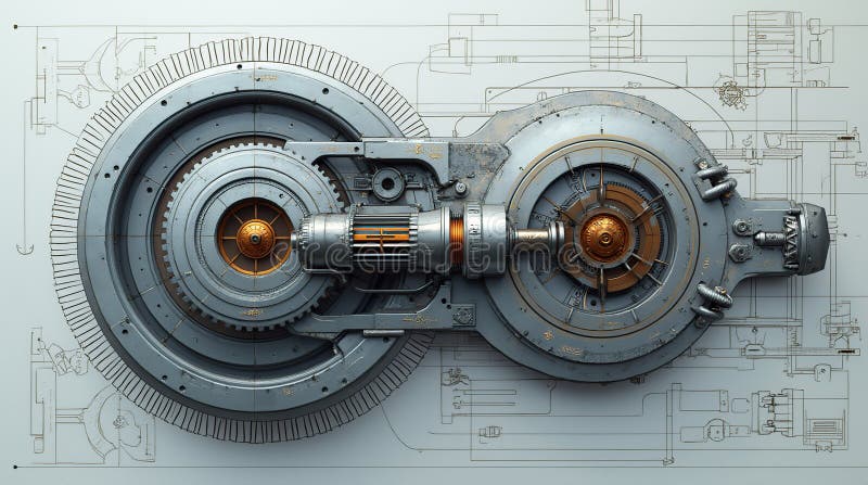 Detailed Mechanical Gear System with Circular Components and Technical ...