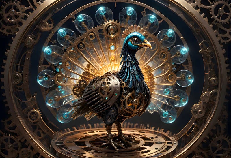 Detailed Mechanical Peacock in a Majestic Pose, Generative AI Stock ...