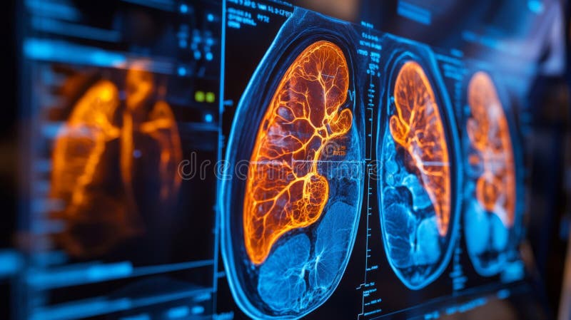 Detailed Medical Scans of Brain and Lungs Displayed on a Computer ...