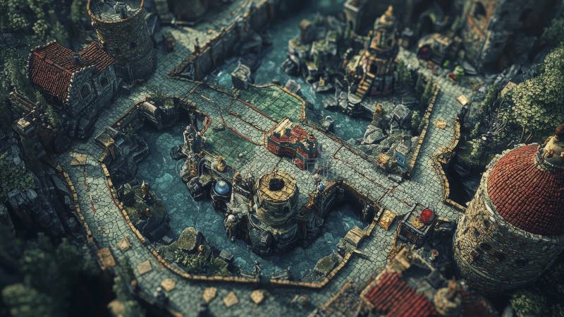 Detailed Medieval Scene with Stone Structures Stock Illustration ...