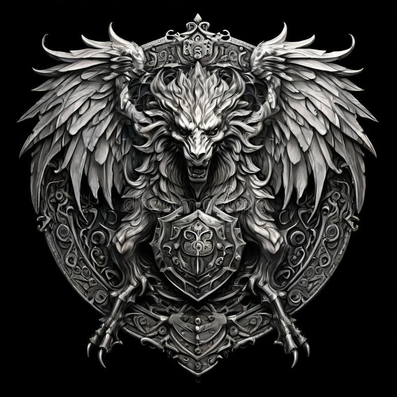 Detailed Metal Engraving Mythical Creature Heraldry Drawing a Stock ...