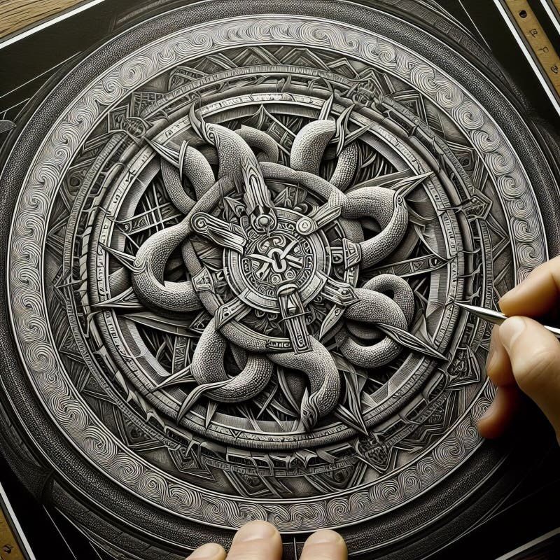 Detailed Metal Engraving Mythological Symbol D Rare Odd Stock Image ...