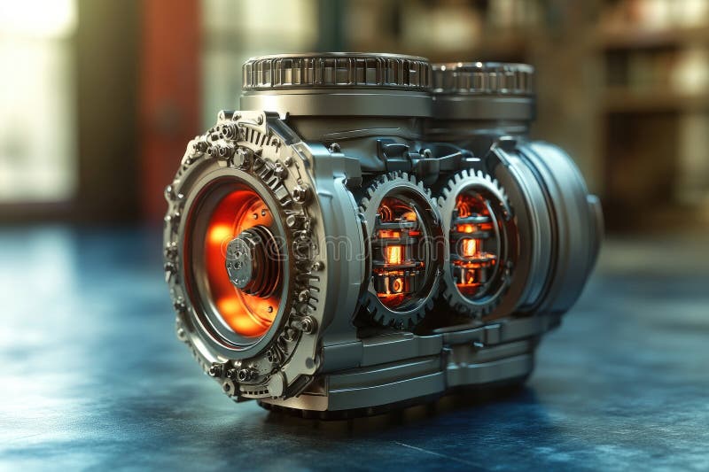 Futuristic Metal Gear Engine, Glowing Orange Core Stock Illustration ...