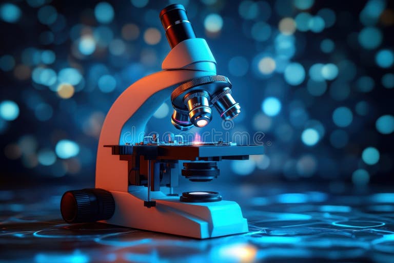 Advanced Microscope Under Glowing Lights in a Laboratory Setting at ...