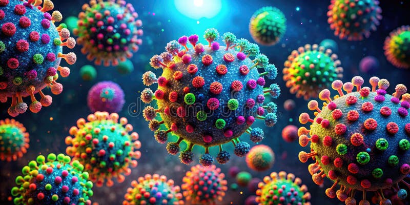 Detailed Microscopic Depiction of Glowing Monkeypox Virus Molecules in ...