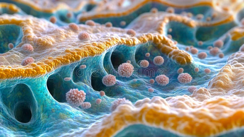 Detailed Microscopic Illustration of Organic Tissue Structure in Blue ...