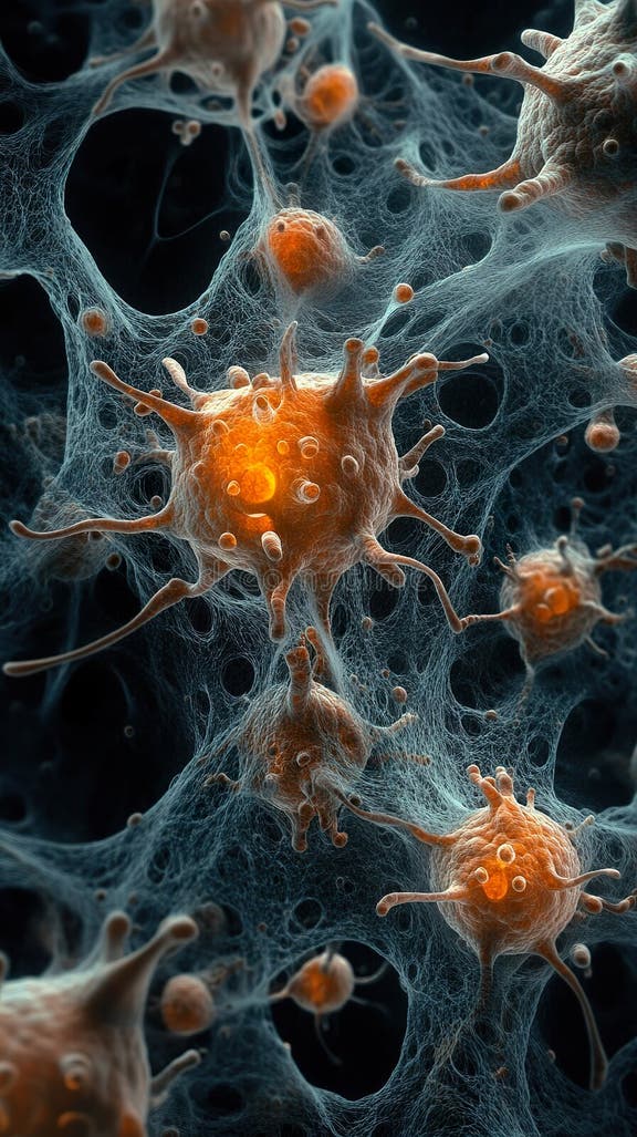 Microscopic View of Cells in a Complex Network Stock Photo - Image of ...