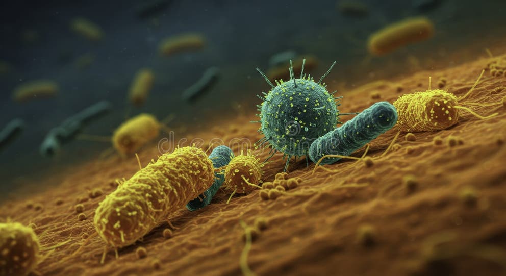 Microscopic View of Bacteria and Virus: Cellular Infection, High ...
