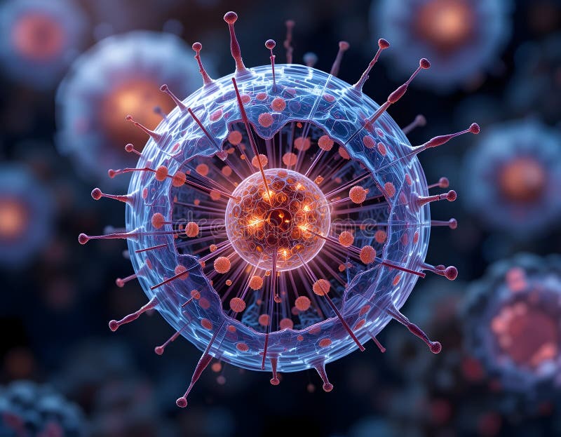 Examining Microscopic Cell Structure with Detailed Orange and Blue ...