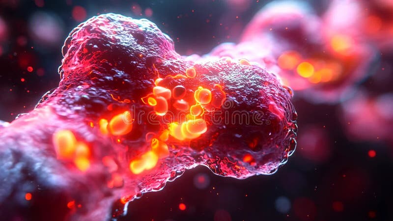 Microscopic View of Cell Division Process with Glowing Elements for ...