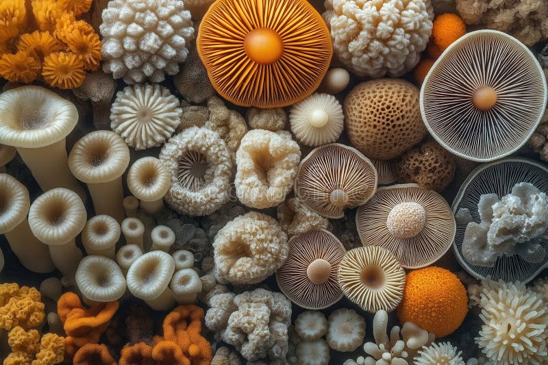 Detailed Microscopic View of Diverse Fungi Spores. Spores Display ...