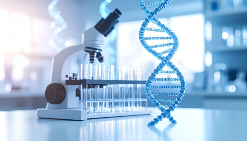 Detailed Microscopic View of a Dna Strand S Double Helix Structure in Lab Setting Stock ...