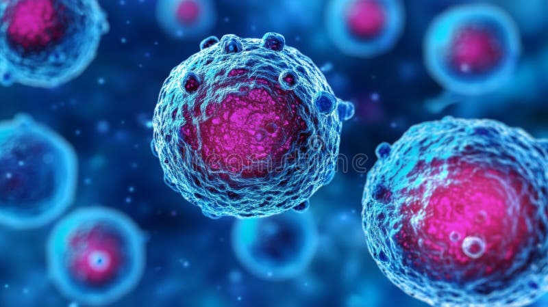 Detailed Microscopic View of Human Cells with Purple Nucleus on Blue ...